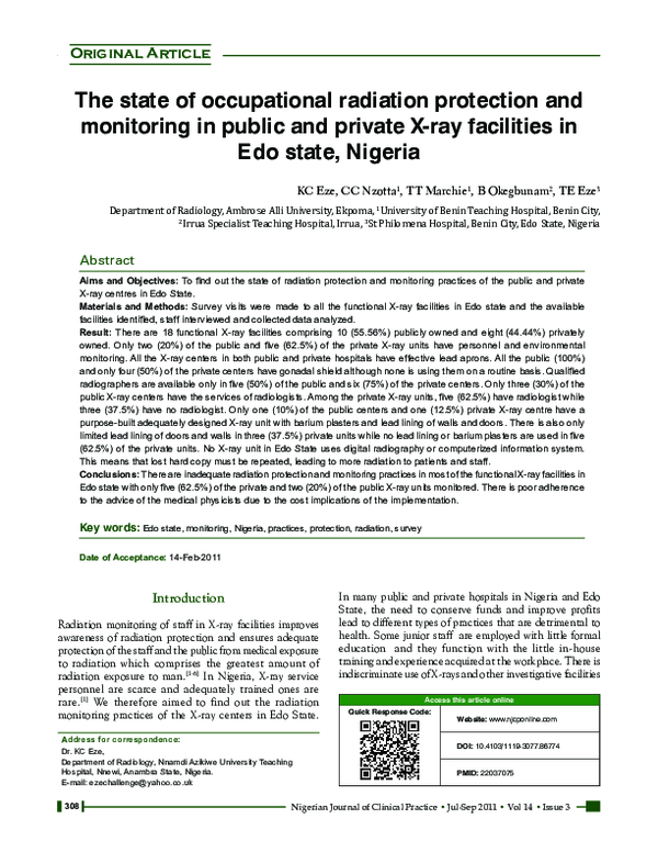 (PDF) The state of occupational radiation protection and monitoring in ...