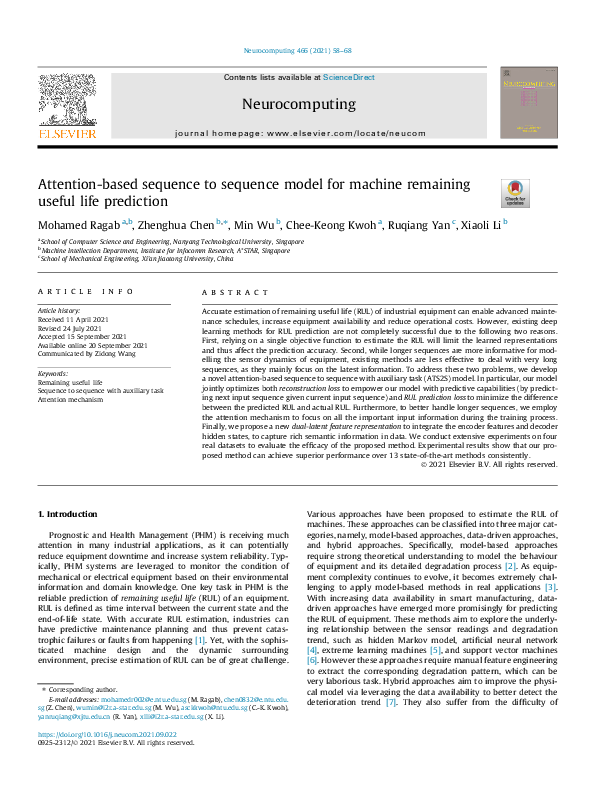 Pdf Attention Based Sequence To Sequence Model For Machine Remaining Useful Life Prediction