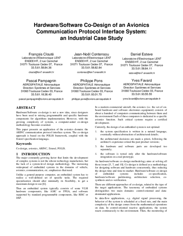 Pdf Hardware Software Co Design Of An Avionics Communication Protocol Interface System An