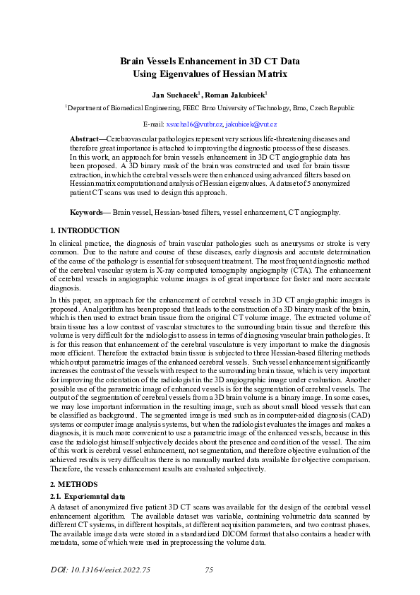 (PDF) Brain Vessels Enhancement in 3D CT Data Using Eigenvalues of Hessian Matrix | Roman ...