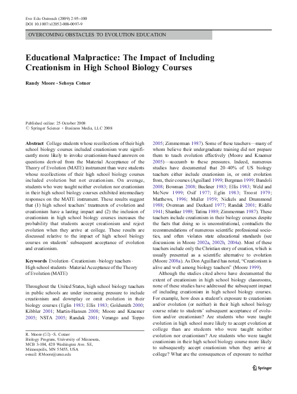 (PDF) Educational Malpractice: The Impact of Including Creationism in High School Biology Courses