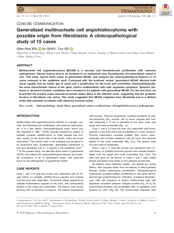 (PDF) Generalized multinucleate cell angiohistiocytoma: case report and ...