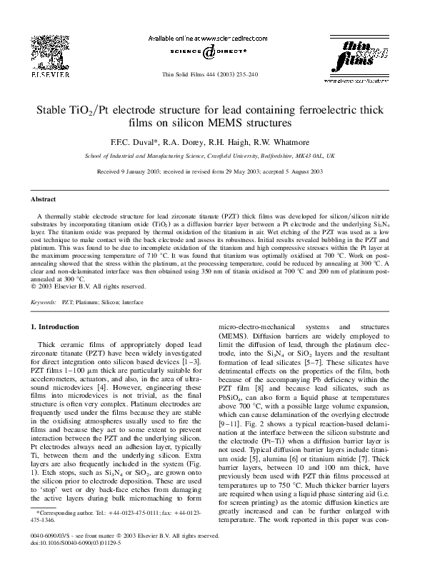 (PDF) Stable TiO2/Pt electrode structure for lead containing ferroelectric thick films on ...