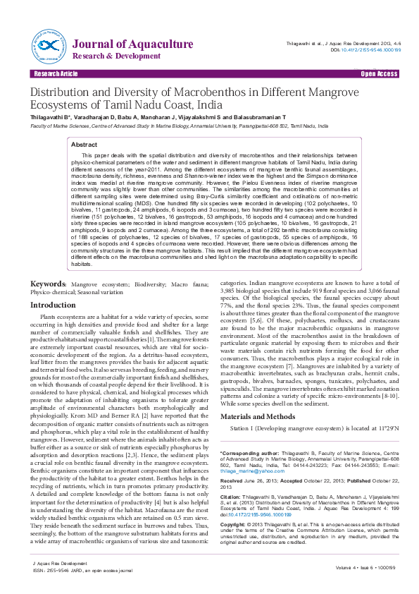 (PDF) Distribution and Diversity of Macrobenthos in Different Mangrove ...