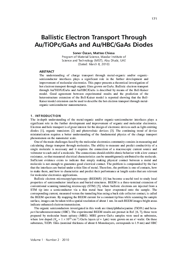 (PDF) Ballistic Electron Transport Through Au/TiOPc/GaAs and Au/HBC ...