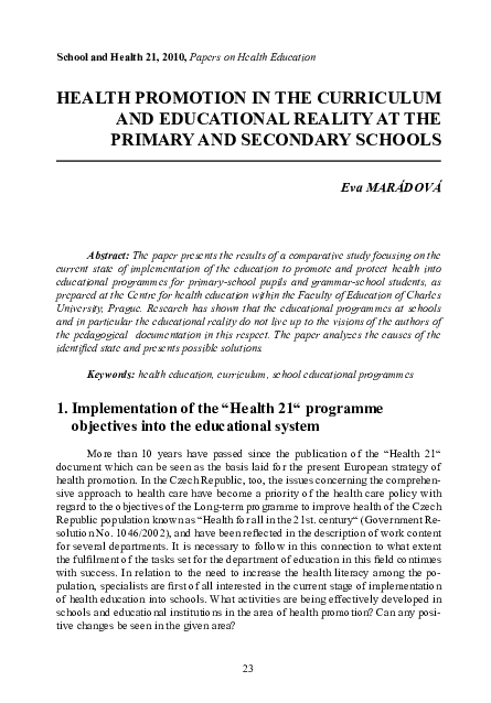 (PDF) Health Promotion in the Curriculum and Educational Reality at the ...