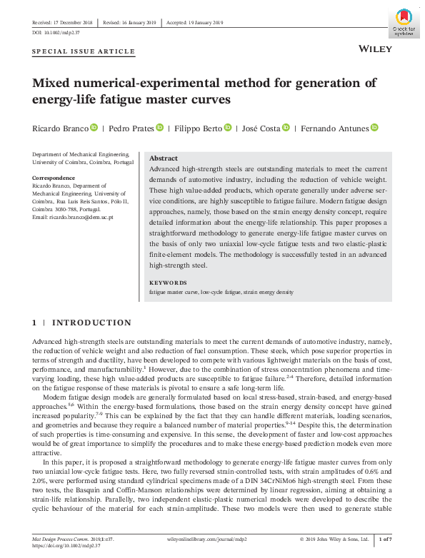 (PDF) Mixed numerical‐experimental method for generation of energy‐life fatigue master curves
