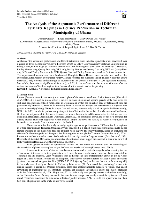 (PDF) The Analysis of the Agronomic Performance of Different Fertilizer ...