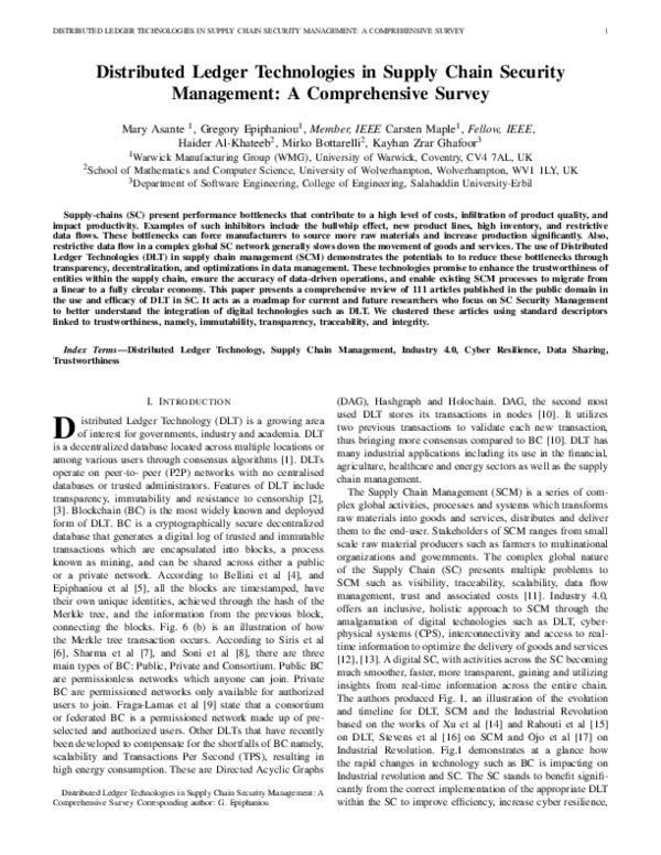 (PDF) Distributed Ledger Technologies in Supply Chain Security Management: A Comprehensive ...
