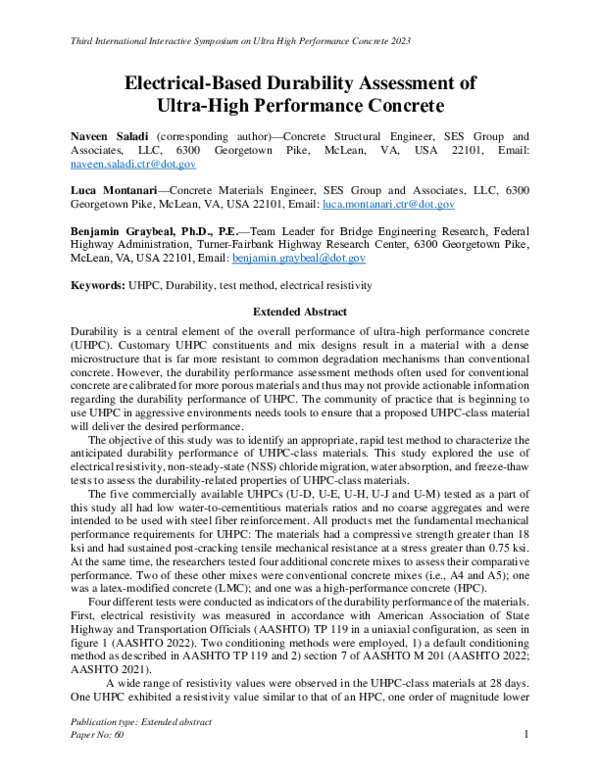 (PDF) Electrical-Based Durability Assessment of Ultra-High Performance Concrete