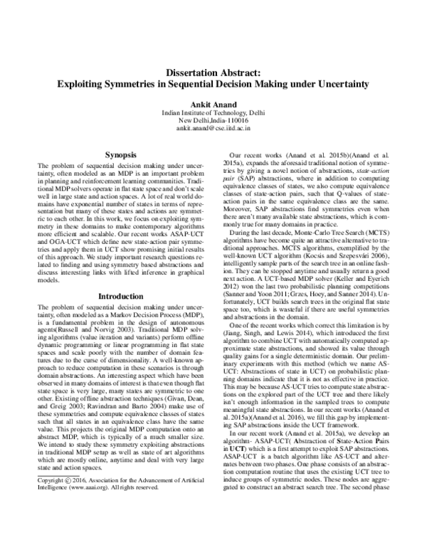 (PDF) Exploiting Symmetries in Sequential Decision Making under Uncertainty