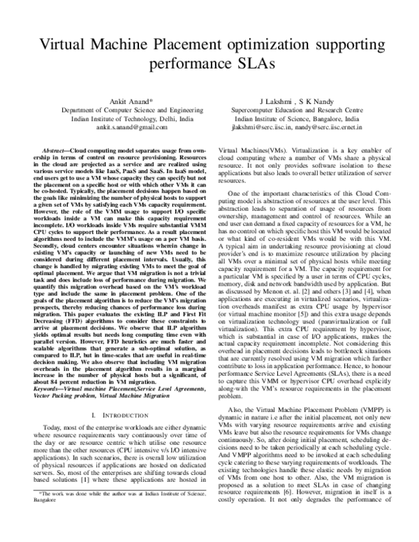 (PDF) Virtual Machine Placement Optimization Supporting Performance SLAs