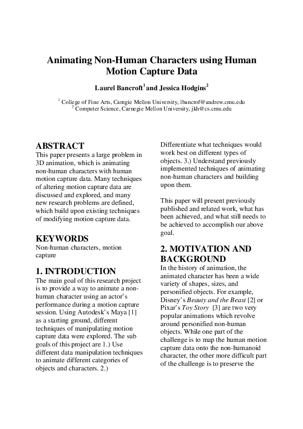 (PDF) Animating Non-Human Characters using Human Motion Capture Data