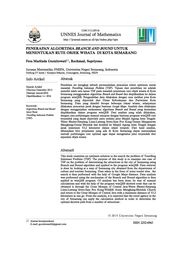 (PDF) Penerapan Algoritma Branch and Bound Untuk Menentukan Rute Objek ... (PDF) Penerapan Algoritma Branch and Bound Untuk Menentukan Rute Objek ...