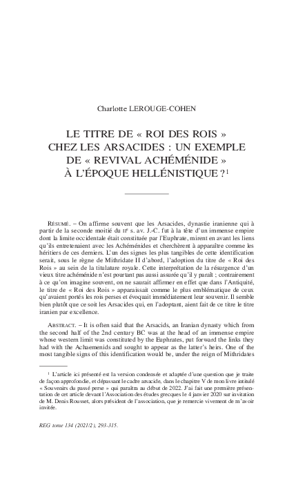 (PDF) Le Titre De « Roi Des Rois » Chez Les Arsacides : Un Exemple De ...