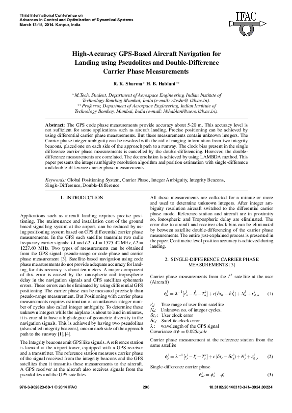 Pdf High Accuracy Gps Based Aircraft Navigation For Landing Using Pseudolites And Double
