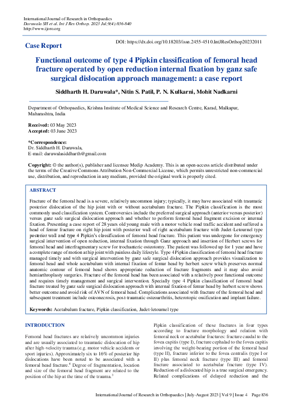 (PDF) Functional outcome of type 4 Pipkin classification of femoral ...