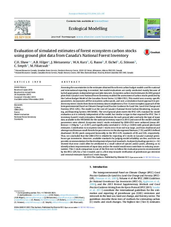 Pdf Evaluation Of Simulated Estimates Of Forest Ecosystem Carbon Stocks Using Ground Plot Data