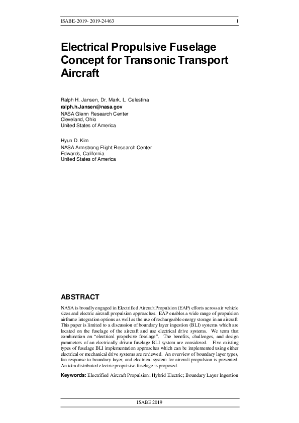 (PDF) Electrical Propulsive Fuselage Concept for Transonic Transport ...
