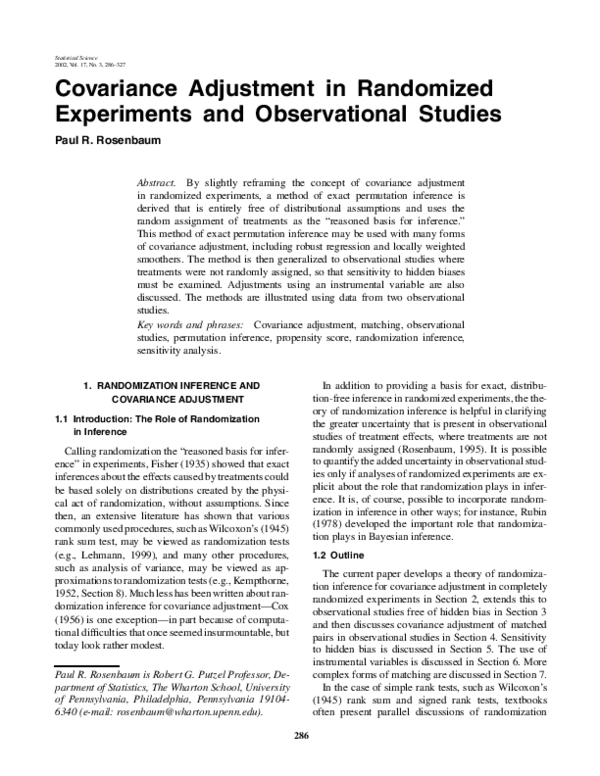 (PDF) Covariance Adjustment in Randomized Experiments and Observational Studies