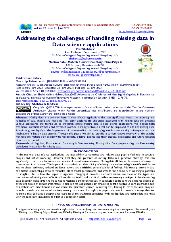 (PDF) Addressing the challenges of handling missing data in Data ...