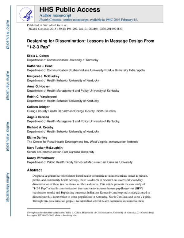 (PDF) Designing for Dissemination: Lessons in Message Design From “1-2-3 Pap”