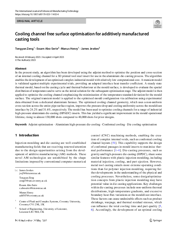 (PDF) Cooling channel free surface optimisation for additively ...