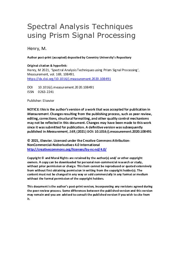 (PDF) Spectral analysis techniques using Prism signal processing