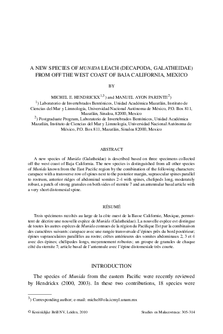 (PDF) A new species of Munida Leach (Decapoda, Galatheidae) from off ...