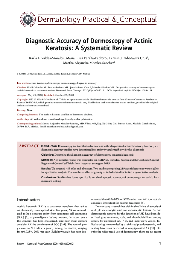 (PDF) Diagnostic Accuracy of Dermoscopy of Actinic Keratosis: A ...