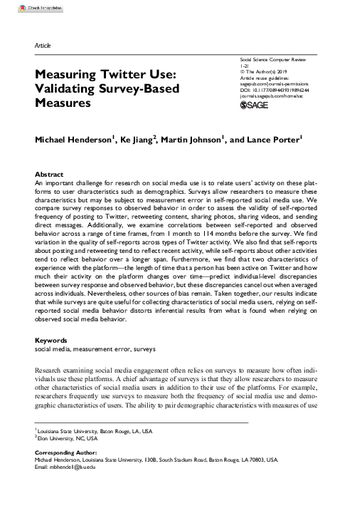 (PDF) Measuring Twitter Use: Validating Survey-Based Measures