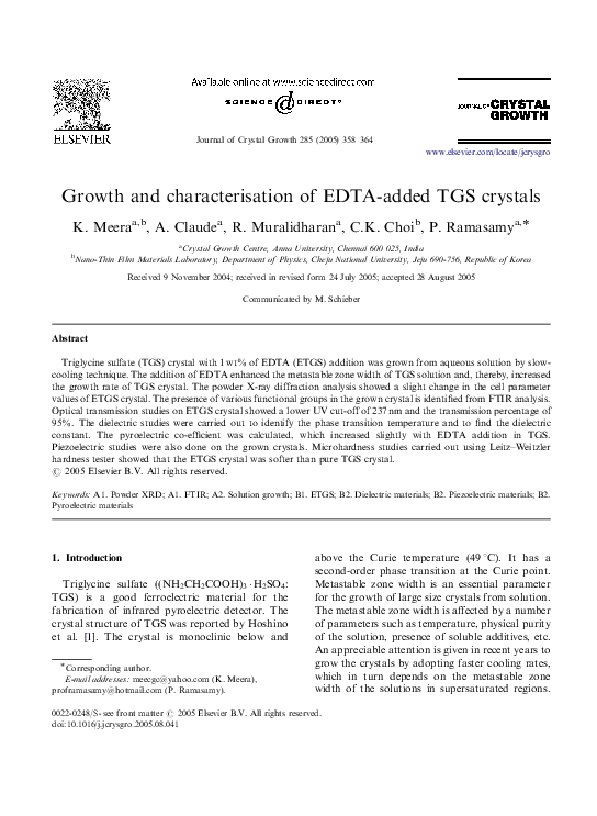 (PDF) Growth and characterisation of EDTA-added TGS crystals