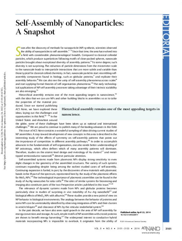 (PDF) Self-assembly of nanoparticles: a snapshot