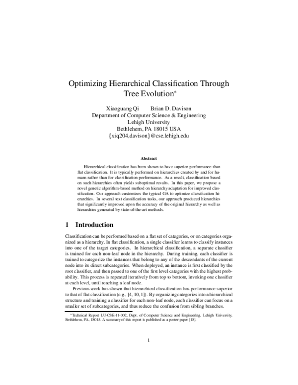 (PDF) Optimizing hierarchical classification through tree evolution