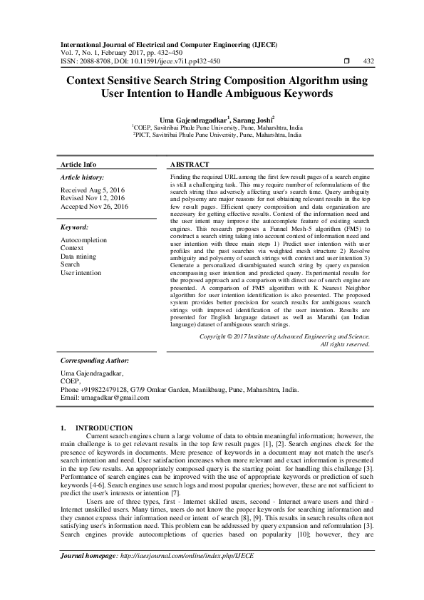(PDF) Context Sensitive Search String Composition Algorithm using User Intention to Handle ...