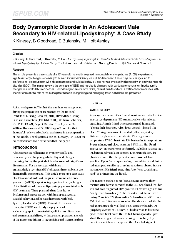 (PDF) Body Dysmorphic Disorder In An Adolescent Male Secondary to HIV ...