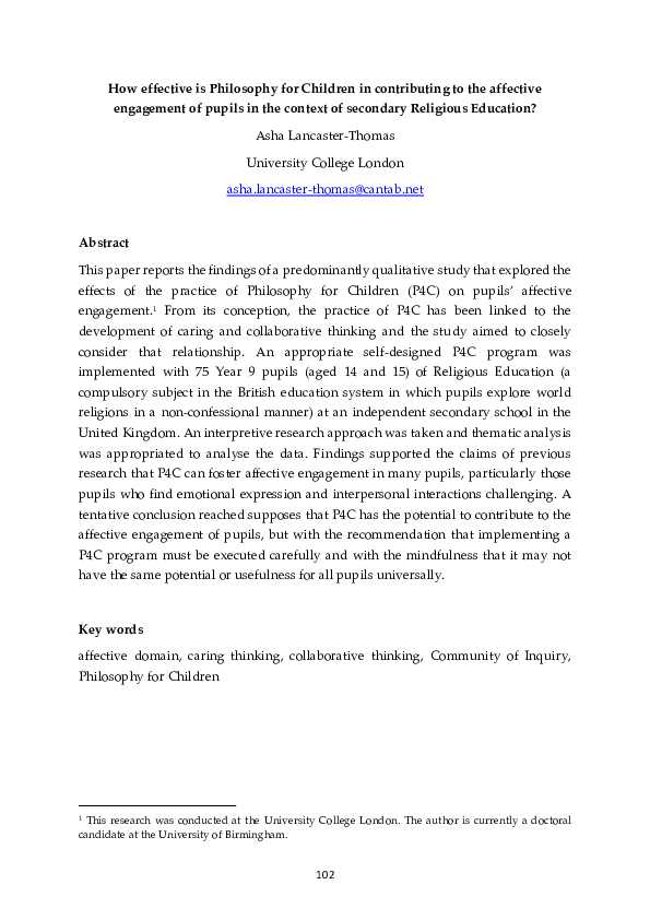 (PDF) How effective is Philosophy for Children in contributing to the ...