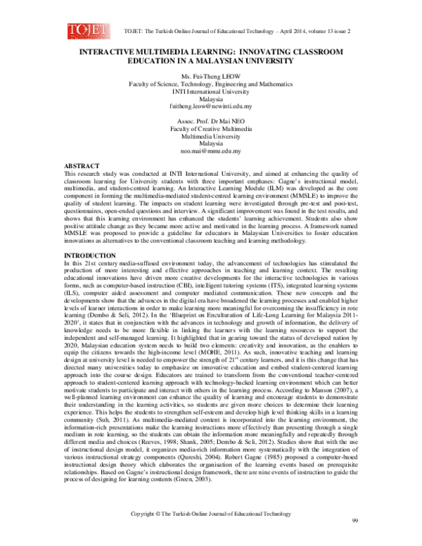 (PDF) Interactive Multimedia Learning: Innovating Classroom Education in a Malaysian University