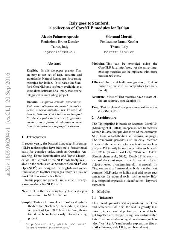 (PDF) Italy goes to Stanford: a collection of CoreNLP modules for Italian