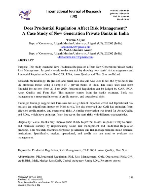 (PDF) Does Prudential Regulation Affect Risk Management? A Case Study ...