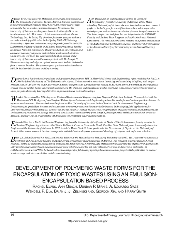 (PDF) Development of Polymeric Waste Forms for the Encapsulation of ...