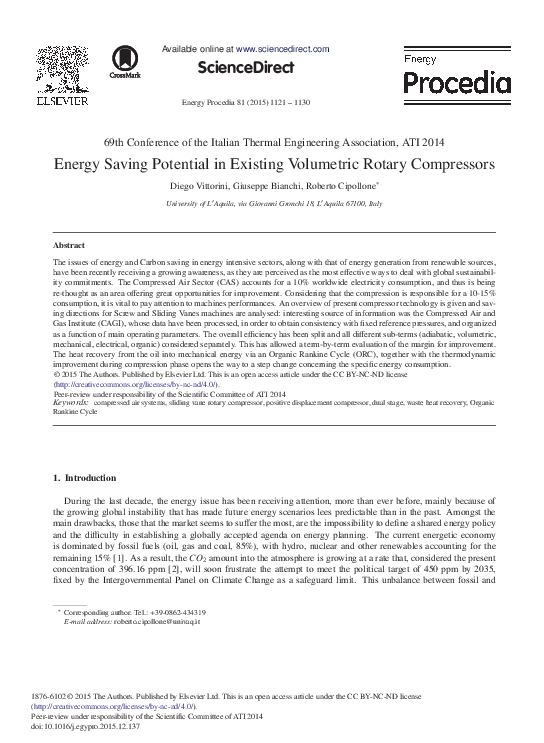 (PDF) Energy Saving Potential in Existing Volumetric Rotary Compressors