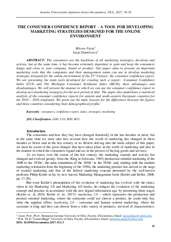 (PDF) The Consumer Confidence Report - A Tool For Developing Marketing ...