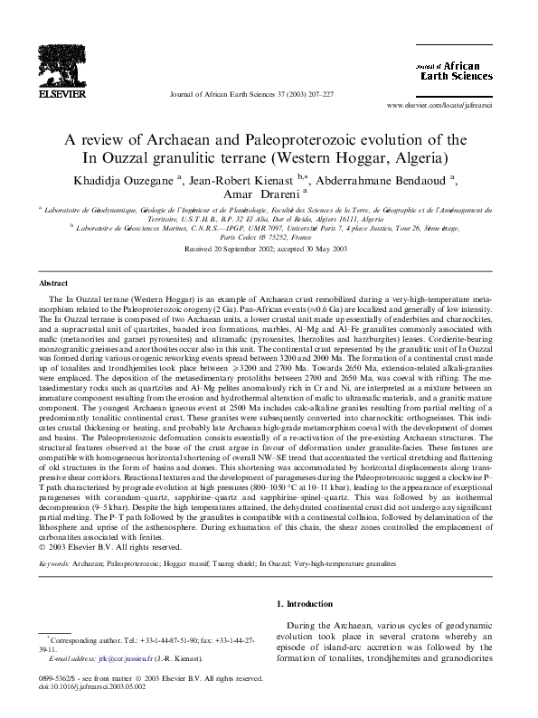 (PDF) Archaean-Paleoproterozoic Evolution of In Ouzzal Terrane