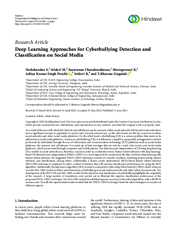 (PDF) Deep Learning Approaches for Cyberbullying Detection and ...