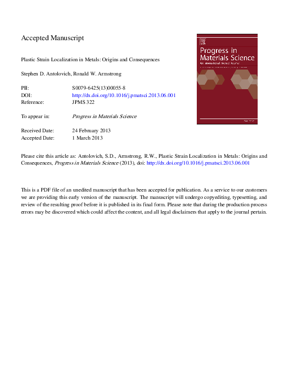 (PDF) Plastic strain localization in metals: origins and consequences