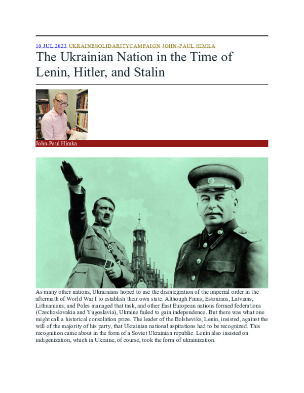 (DOC) The Ukrainian Nation in the Time of Lenin, Hitler, and Stalin