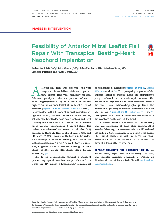 (PDF) Feasibility of Anterior Mitral Leaflet Flail Repair With ...
