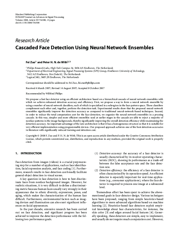 (PDF) Cascaded Face Detection Using Neural Network Ensembles