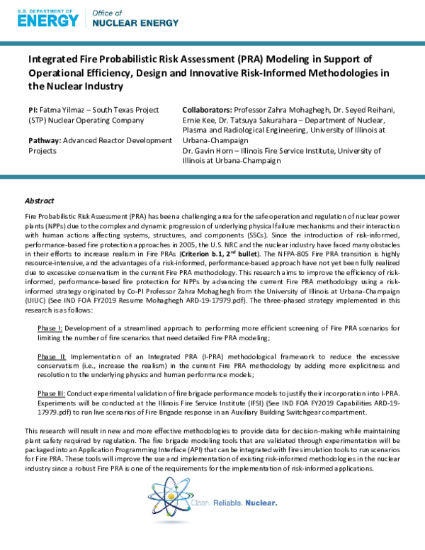 (PDF) Integrated Fire Probabilistic Risk Assessment (PRA) Modeling in ...